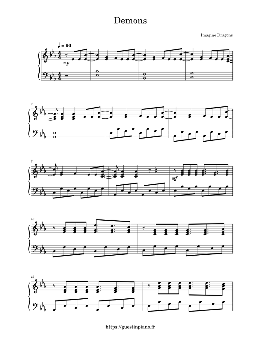 Demons - Imagine Dragons Sheet Music for Piano (Solo) | MuseScore.com