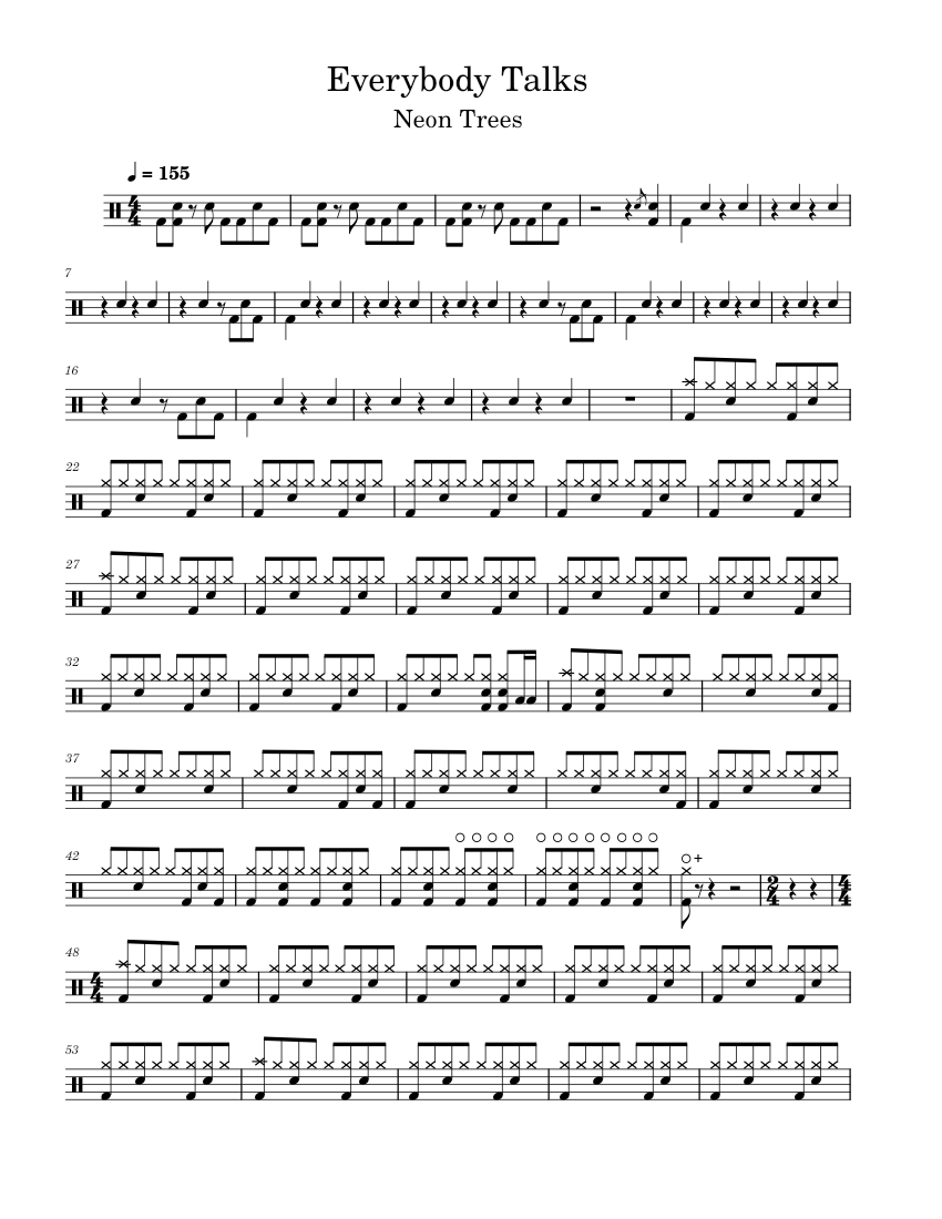 Everybody Talks – Neon Trees / Drum Sheet Music Sheet Music for Drum ...
