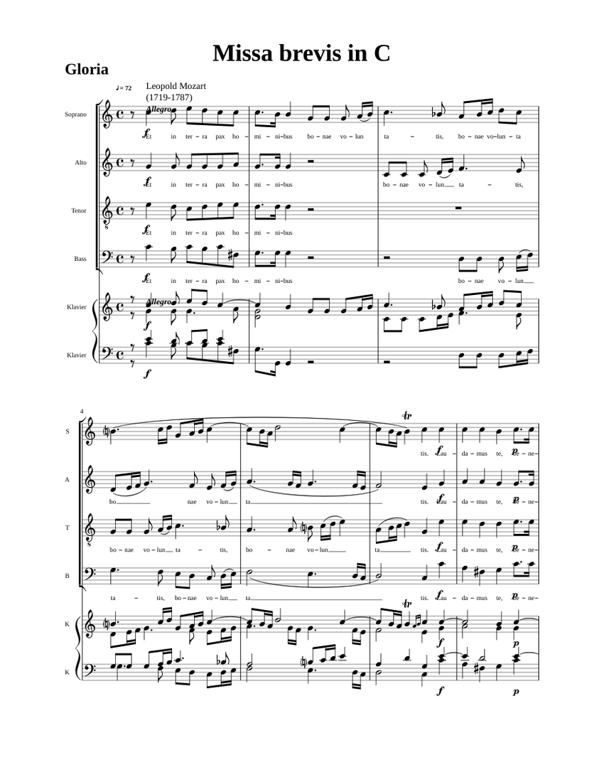 Missa brevis in C Sheet music for Piano, Organ, Bass guitar (Mixed ...
