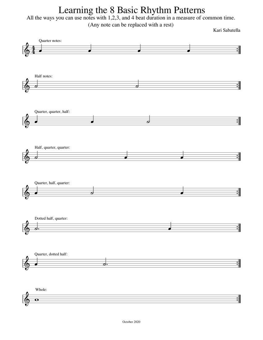 Learning the 8 Basic Rhythm Patterns - Level 1 Sheet Music for Violin ...