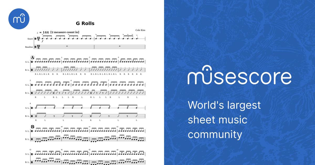 G Rolls 5B V2 144 Sheet music for Snare drum, Bass drum (Percussion ...