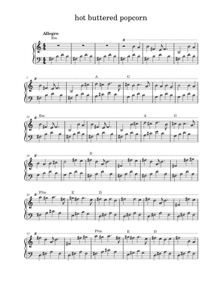 Popcorn – Hot Butter Sheet Music with Chords for Piano (Solo) easy ...