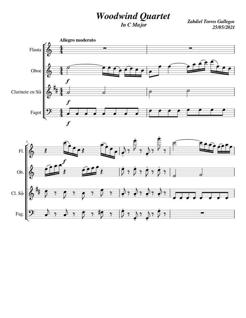 Woodwind Quartet in C Major - piano tutorial