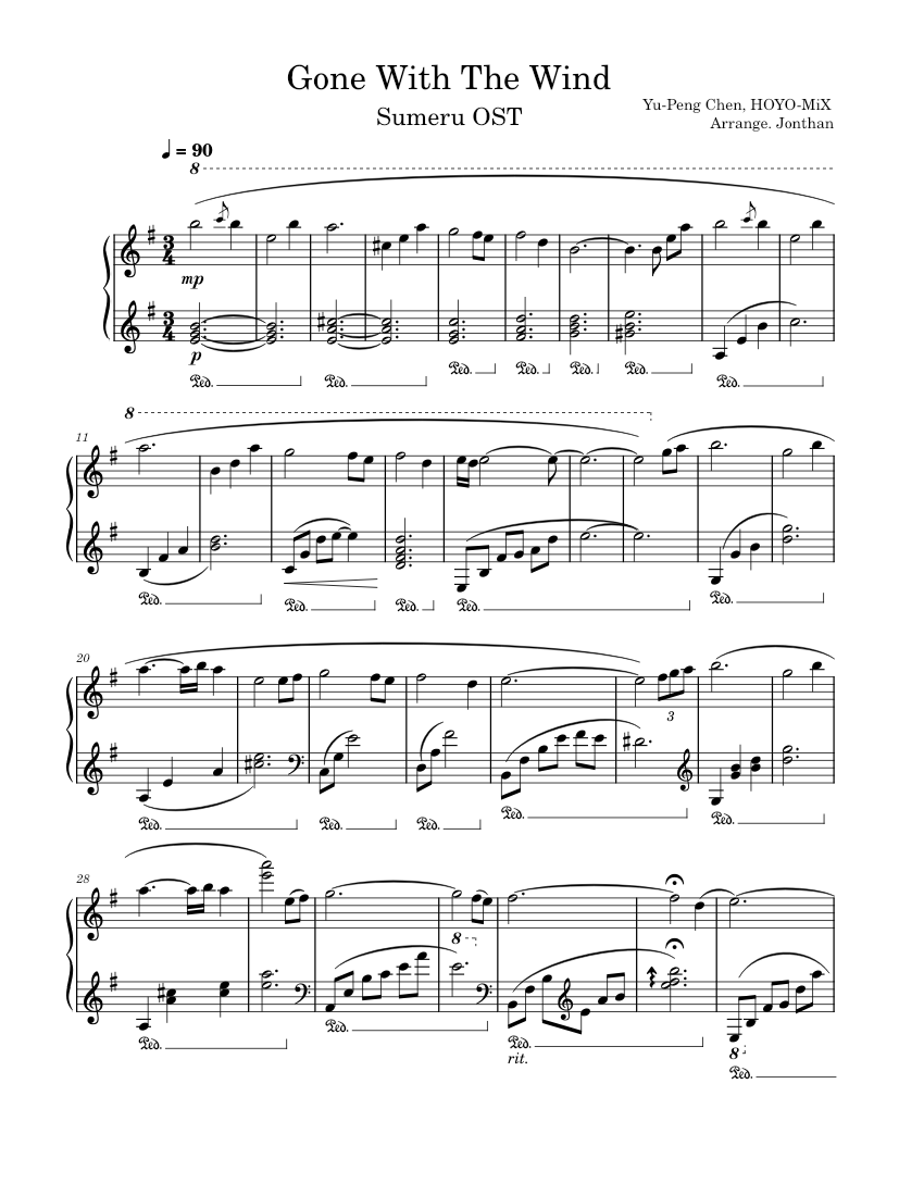 Gone With The Wind - Genshin Impact Sumeru OST [Piano Solo] Sheet Music ...