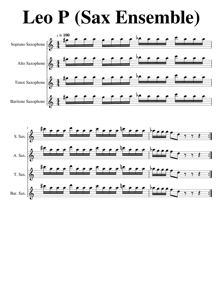 Leo P (Saxophone Ensemble) Sheet Music for Saxophone alto, Saxophone ...