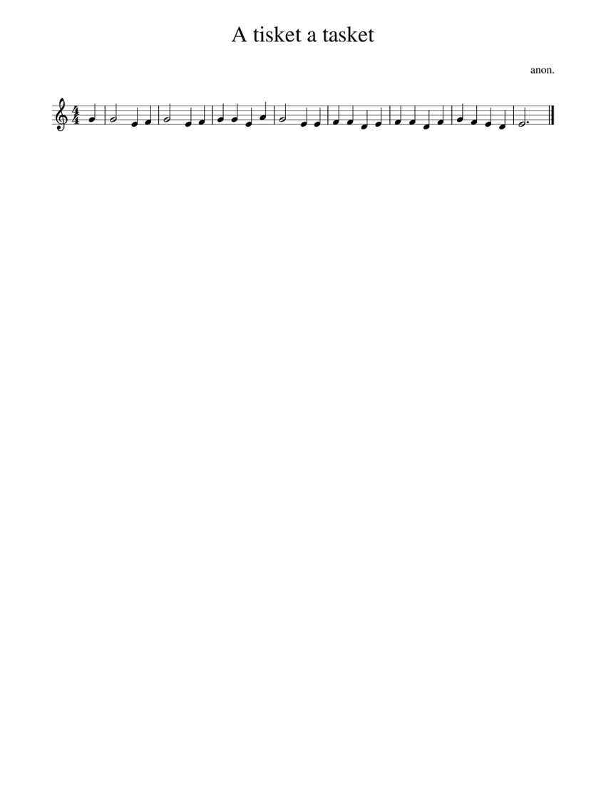 A tisket a tasket Sheet Music for Piano (Solo) Easy | MuseScore.com