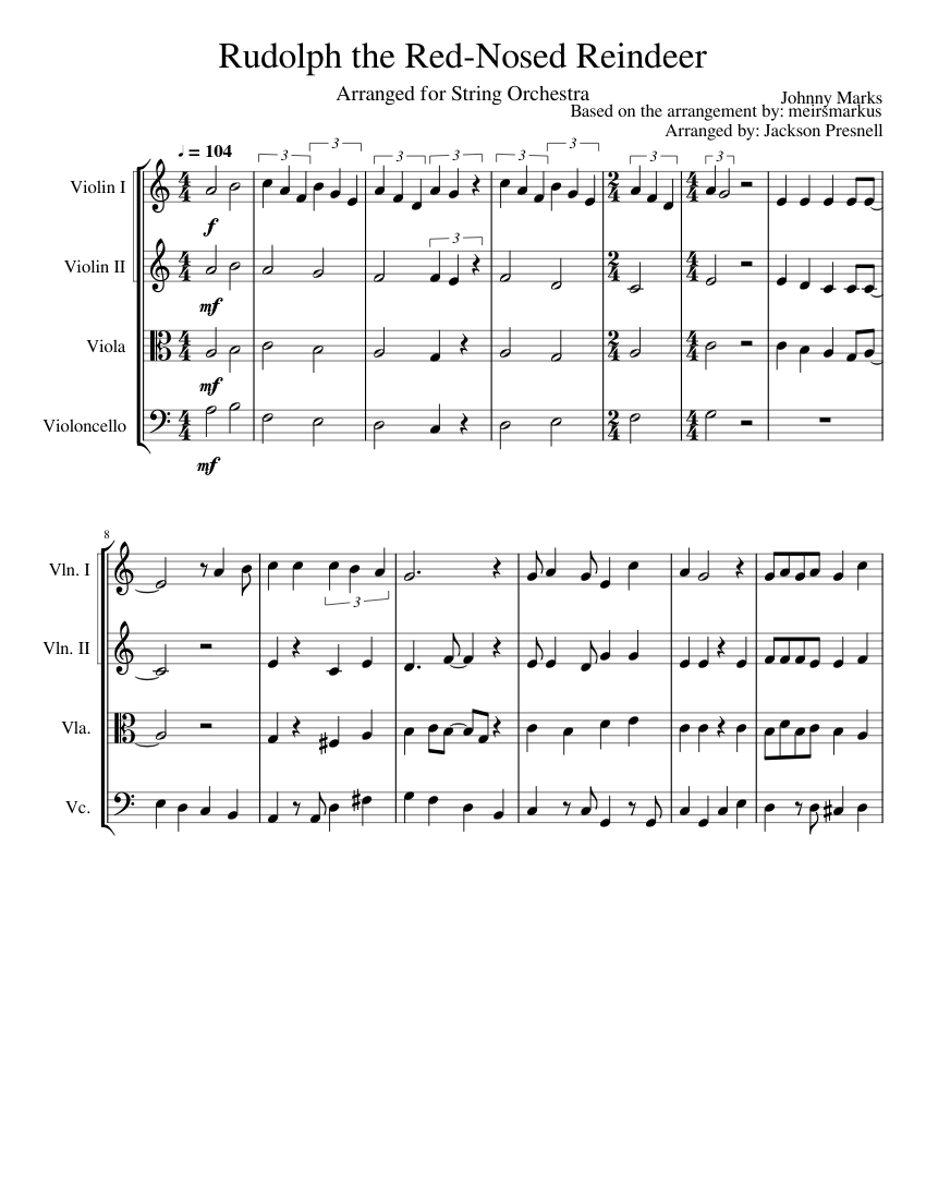 Rudolph the Red-Nosed Reindeer Sheet music for Violin, Viola, Cello ...