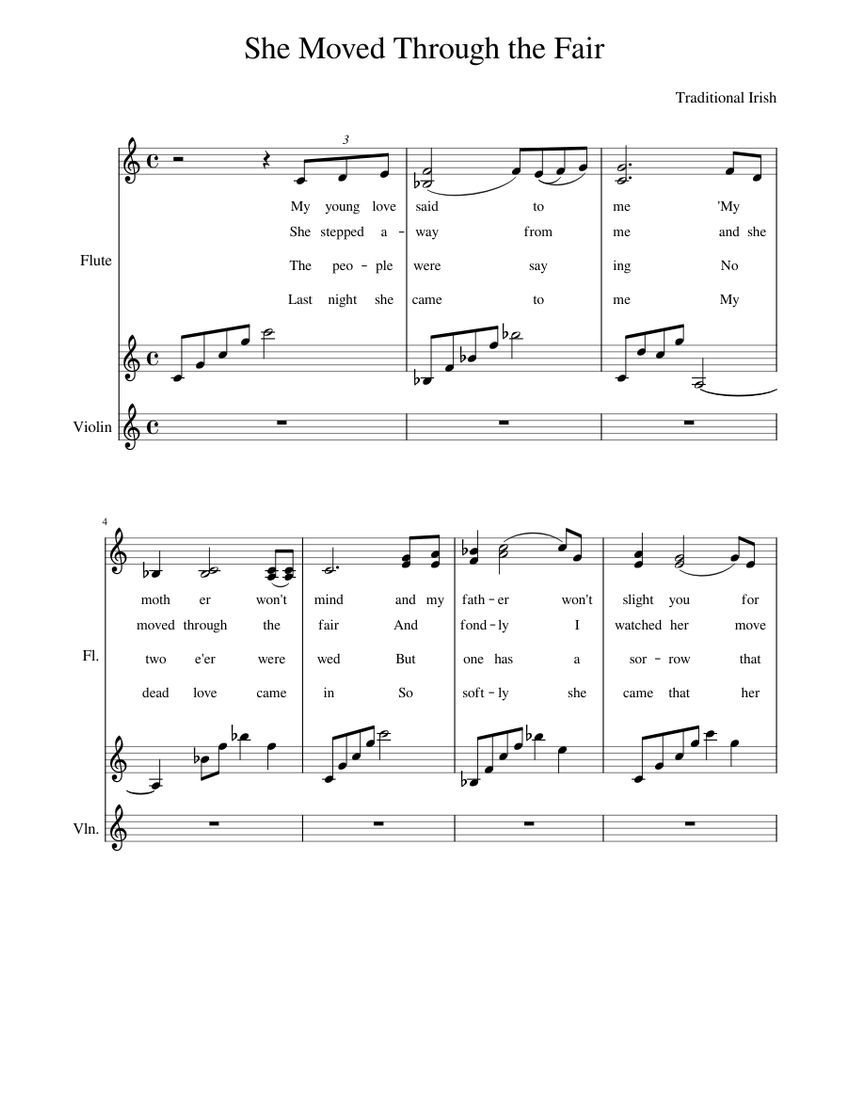 She Moved Through the Fair Sheet music for Flute, Violin (Solo ...