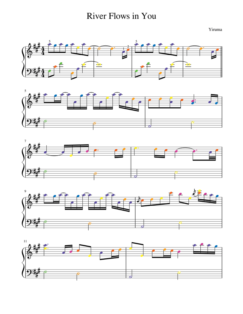 River Flows in You – Yiruma River Flows in You | colored notes Sheet ...