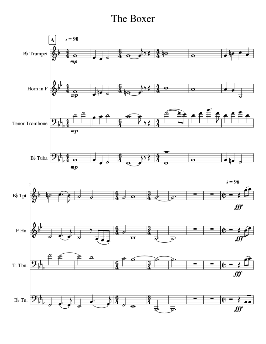 The Boxer Sheet music for Tuba, Trombone tenor, Trumpet in b-flat ...