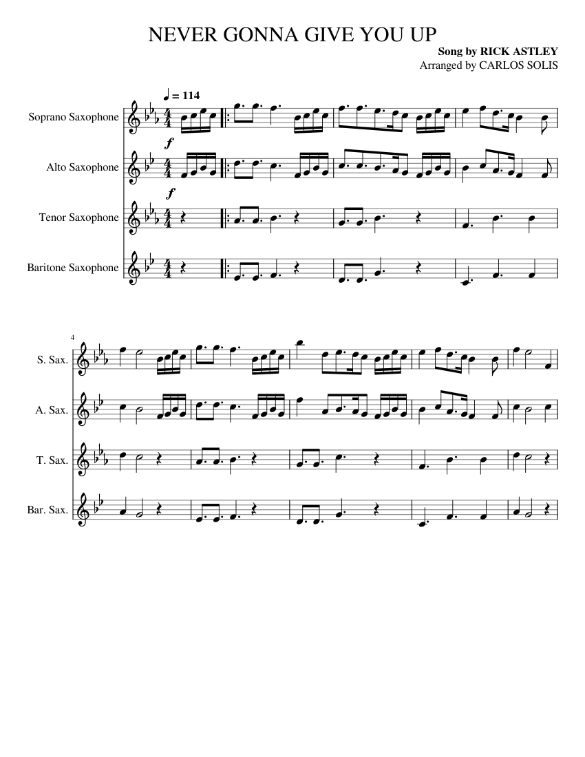 NEVER GONNA GIVE YOU UP by CARLIT0CHURRIT0 Sheet music for Saxophone alto, Saxophone tenor ...