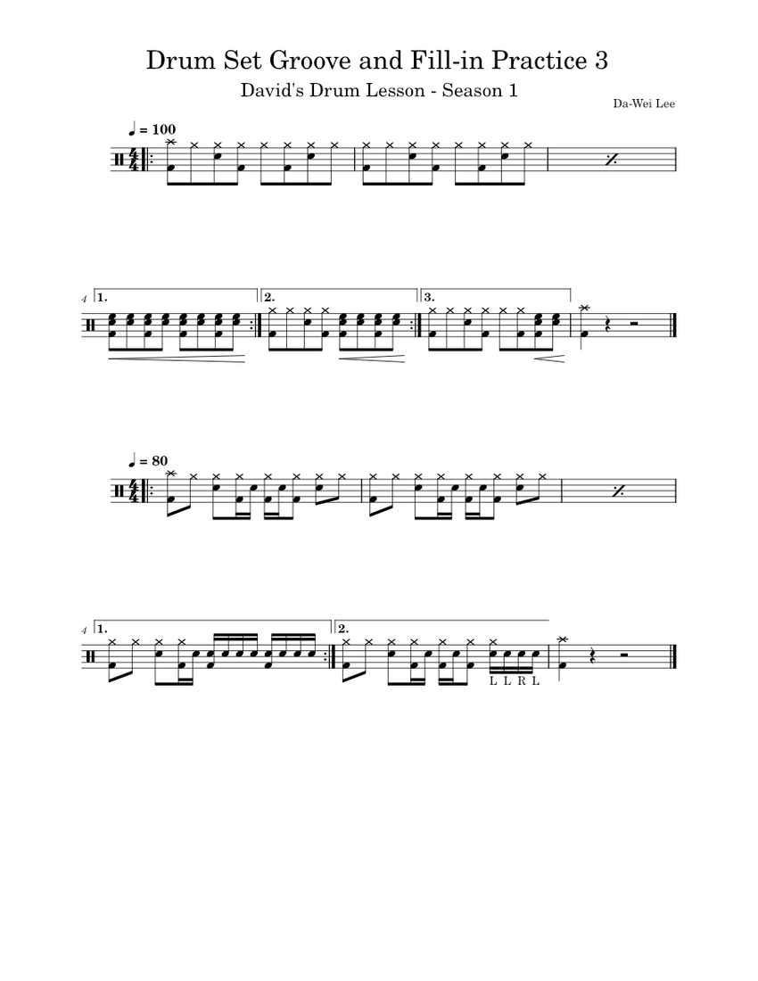 David's Drum Lesson - Drum Set Groove and Fill-in Practice 3 - More ...