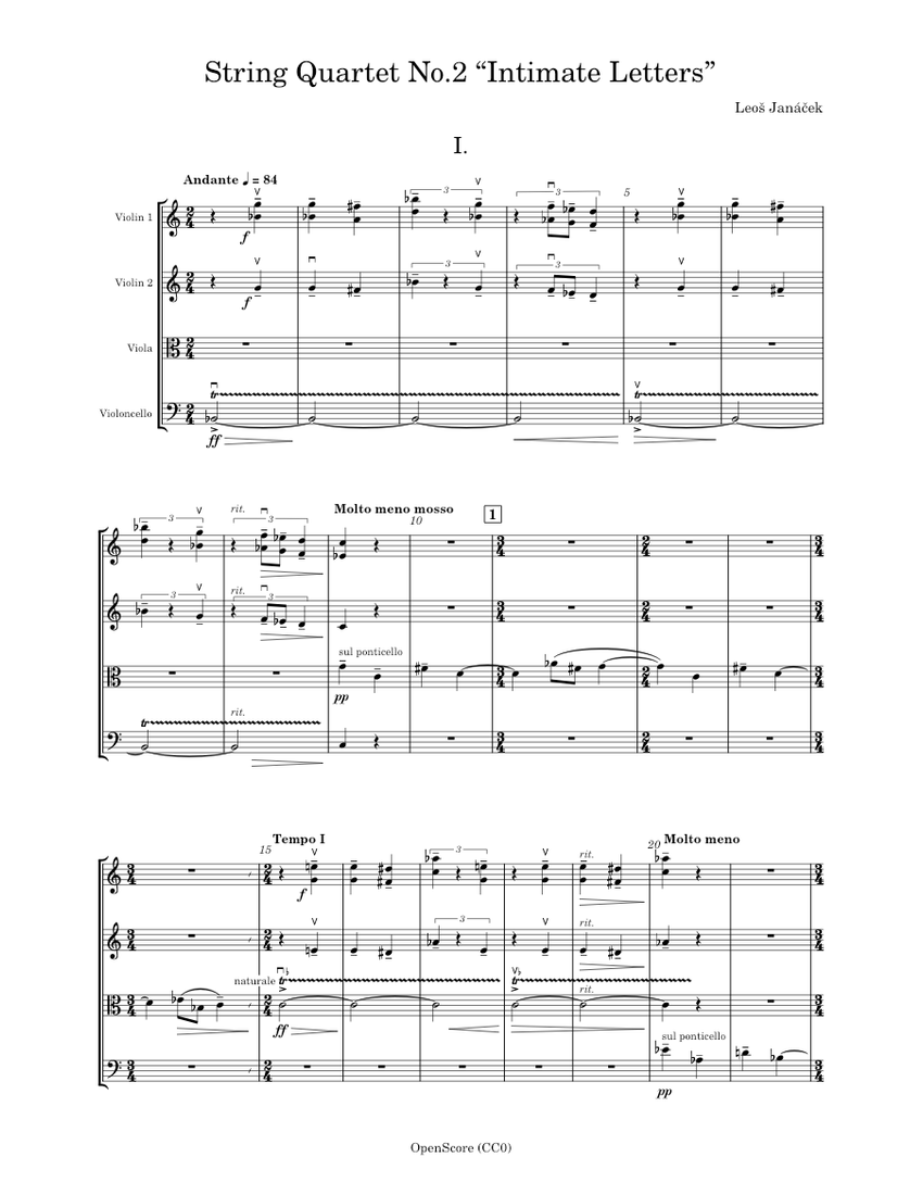 Leoš Janáček, String Quartet No.2 “Intimate Letters” Mvts II-IV - SUBMITTED Sheet music for ...
