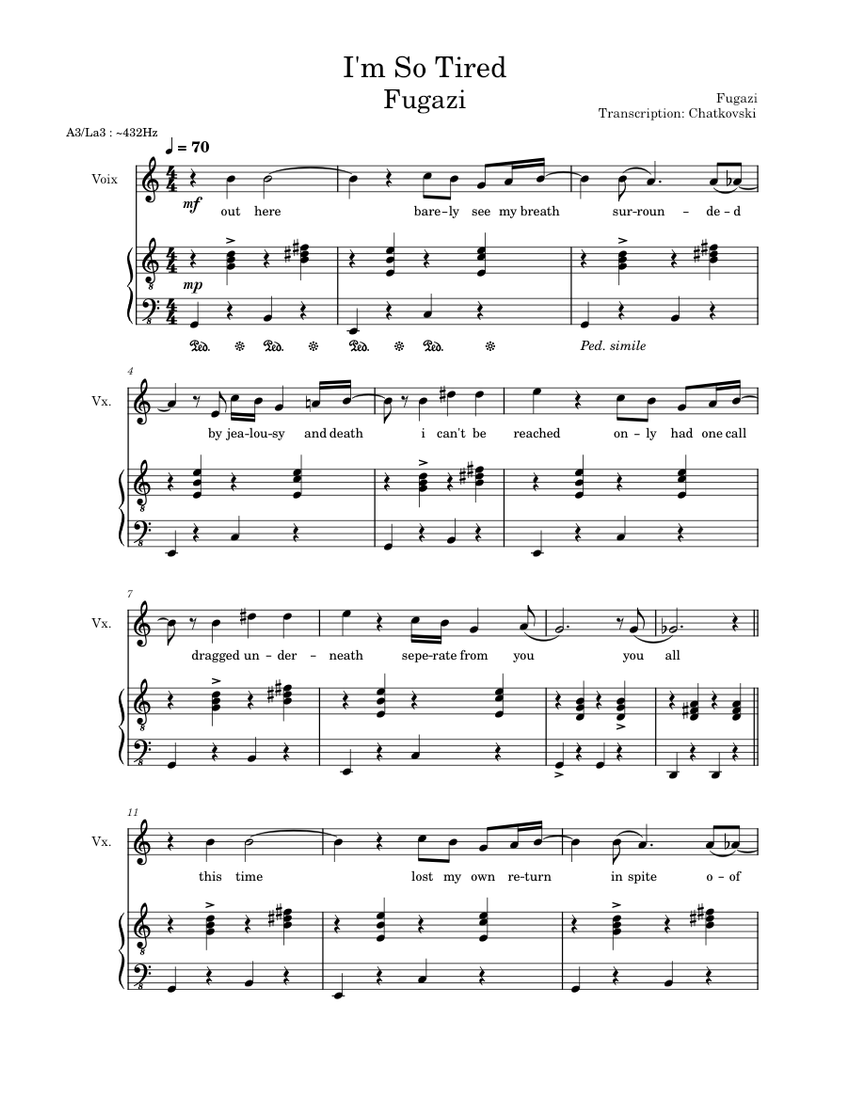 I'm So Tired – Fugazi Sheet music for Piano, Vocals (Piano-Voice) | Musescore.com