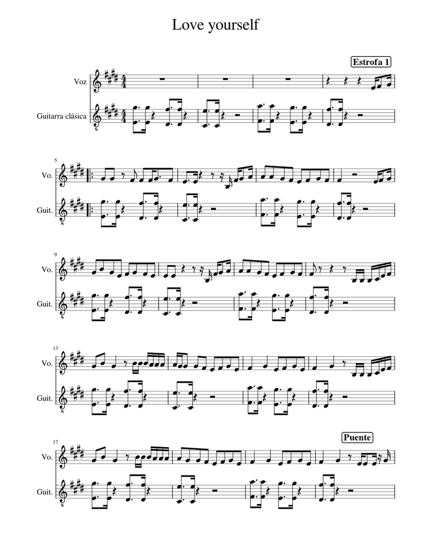 Love yourself – Justin Bieber for voice and guitar - Itoitz Uribe Sheet ...