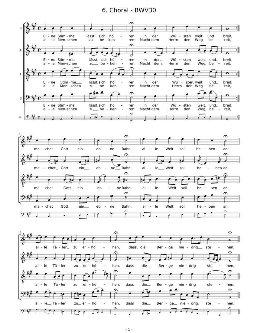 BWV30/6. Chorale Sheet music for Piano, Cello (Church Choir ...
