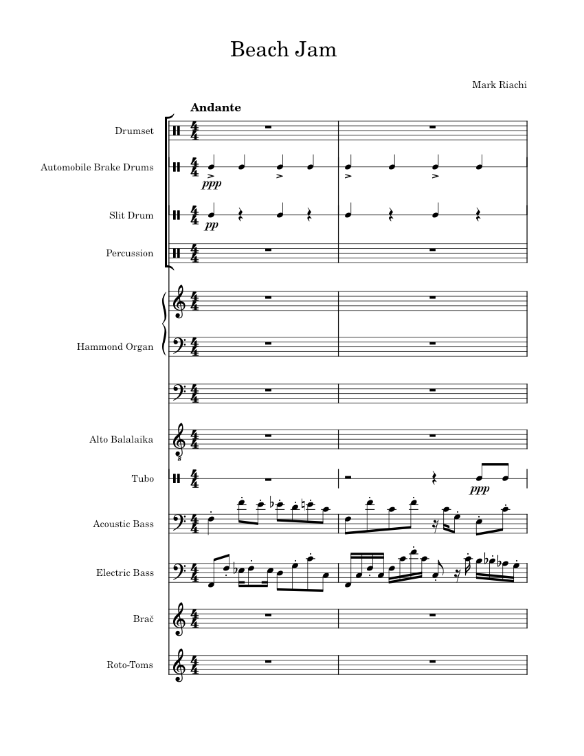 Beach Jam Sheet music for Organ, Bass guitar, Drum group, Drum (other ...
