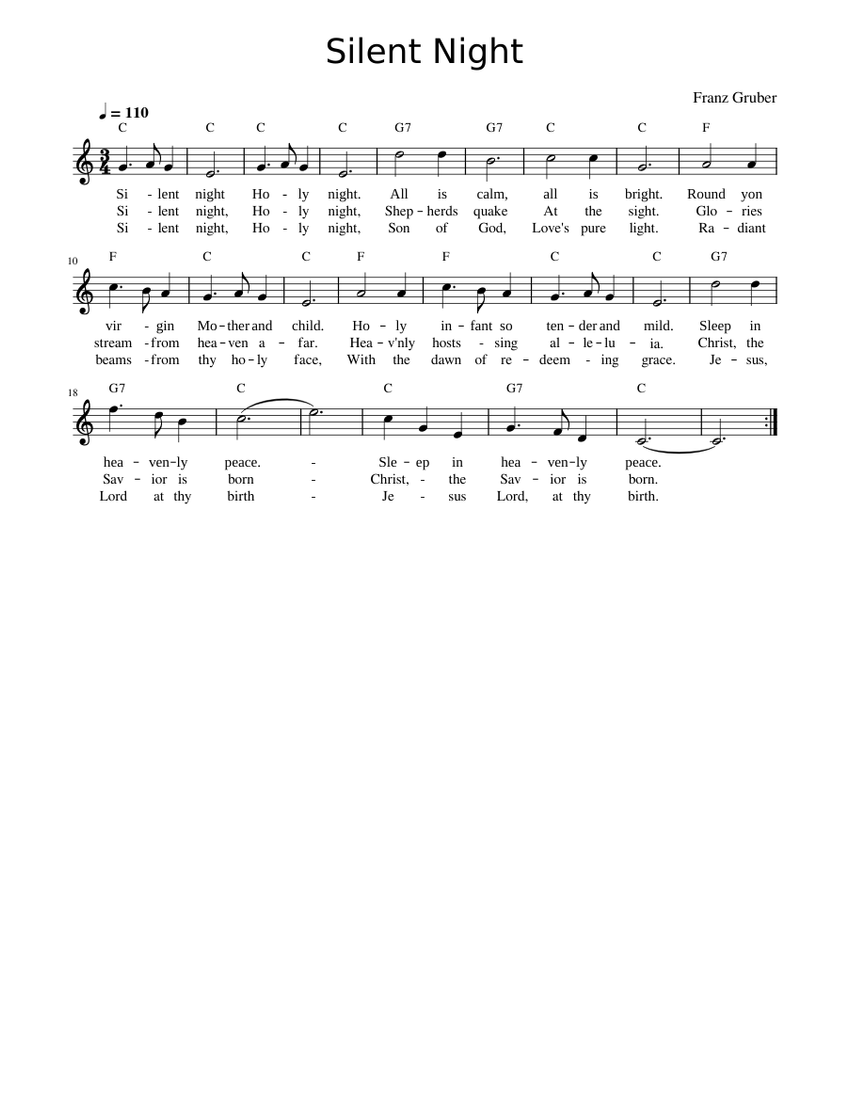 Silent night – Misc Christmas (Lead Sheet - Melody, Chords and Lyrics ...