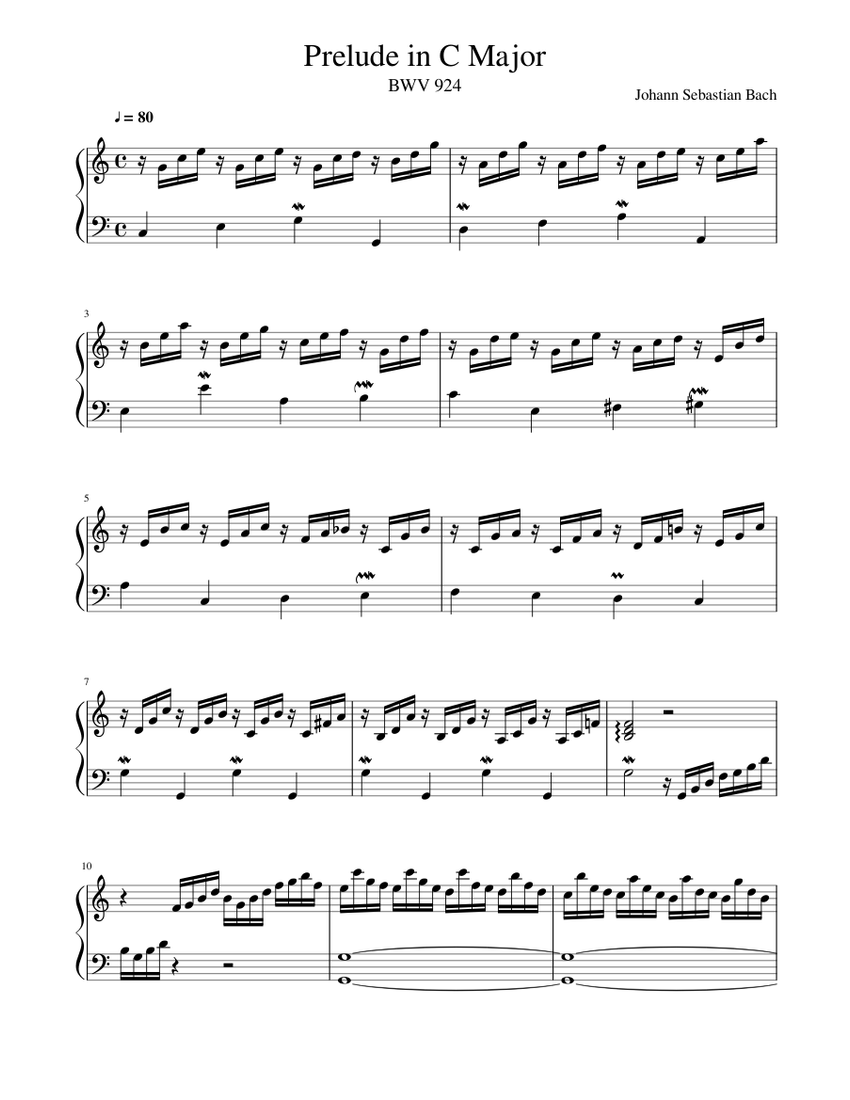 Prelude in C Major, BWV 924|Johann Sebastian Bach-Piano Sheet Music for ...