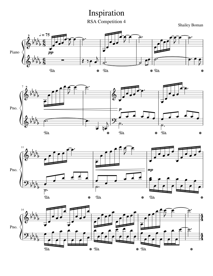 Inspiration (RSA Comp. 4 - Inspiration) Sheet Music for Piano (Solo ...