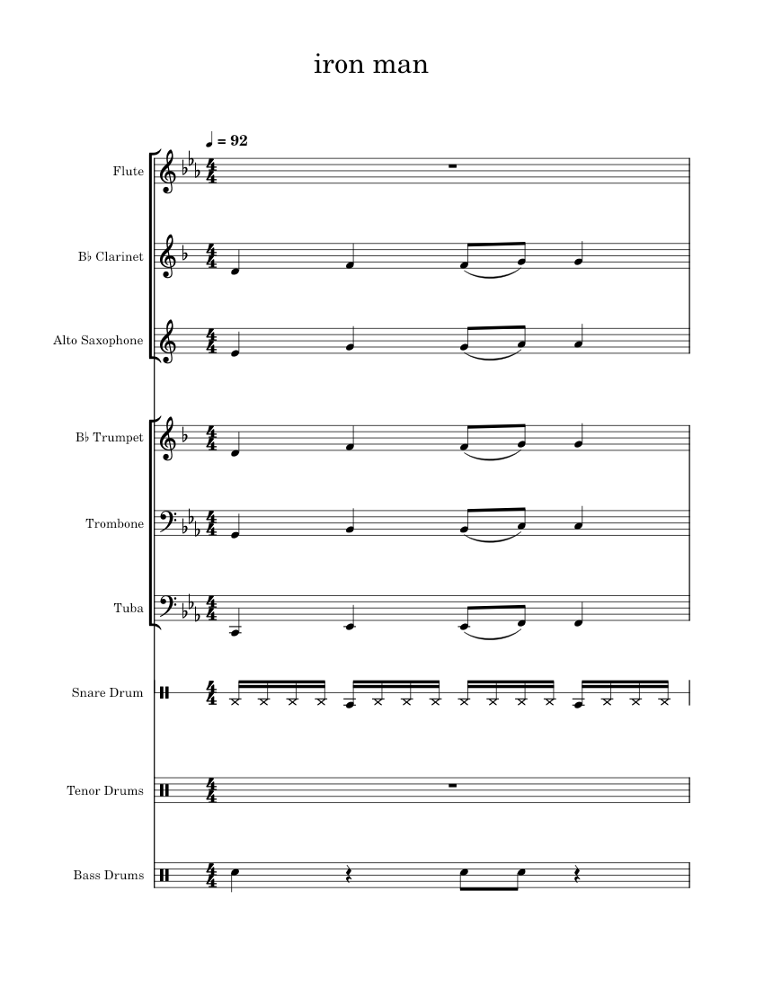 Iron Man Sheet music for Trombone, Tuba, Flute, Clarinet in b-flat ...