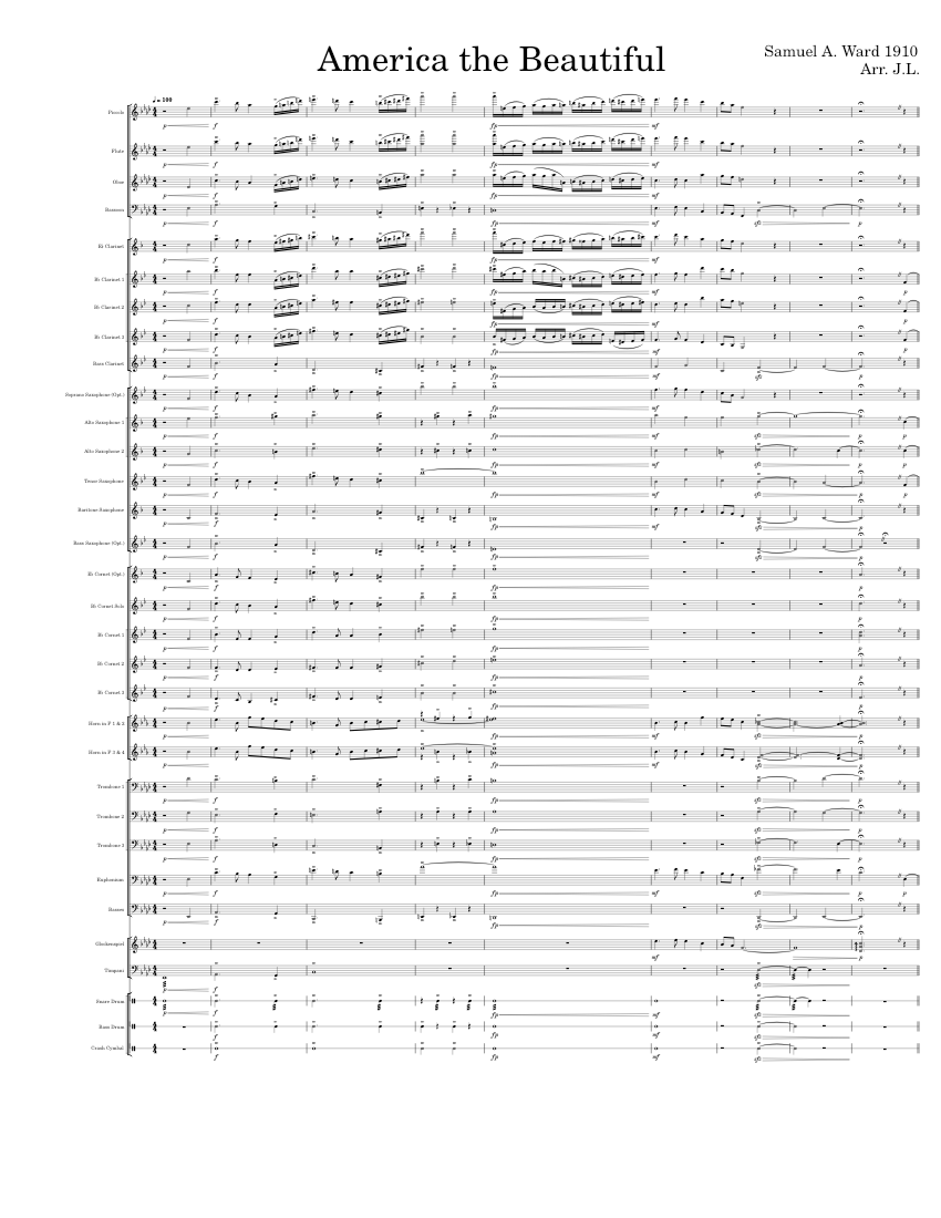 America the Beautiful Sheet Music for Trombone, Cornet, Euphonium, Tuba ...