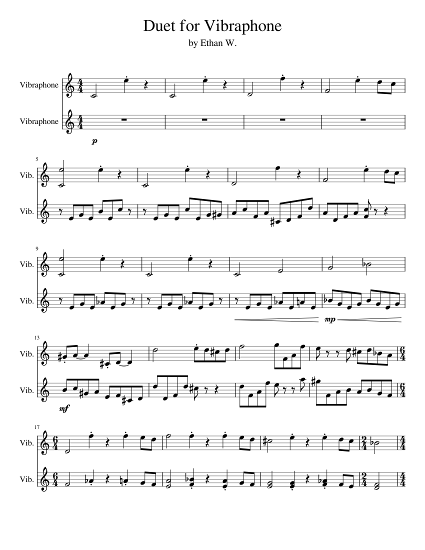Duet for Vibraphone Sheet Music for Vibraphone (Percussion Duet ...