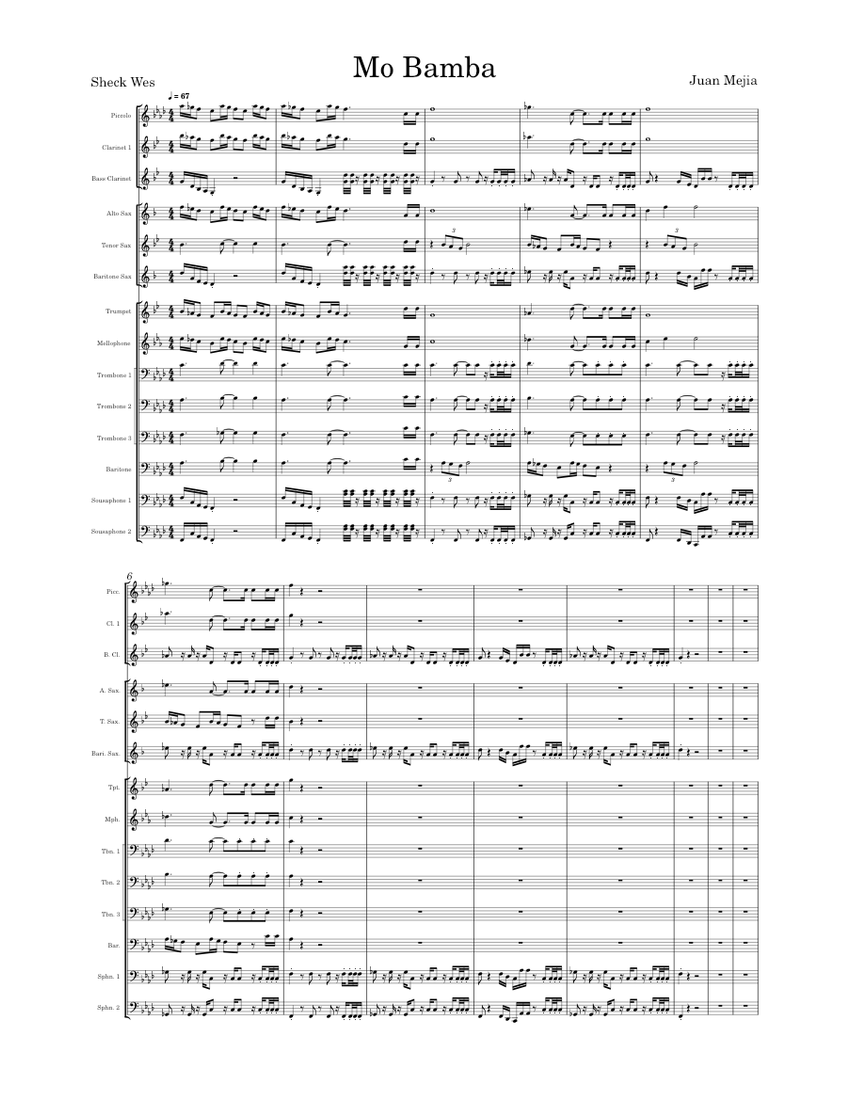 Mo bamba – Sheck Wes Sheet music for Trombone, Tuba, Flute piccolo ...
