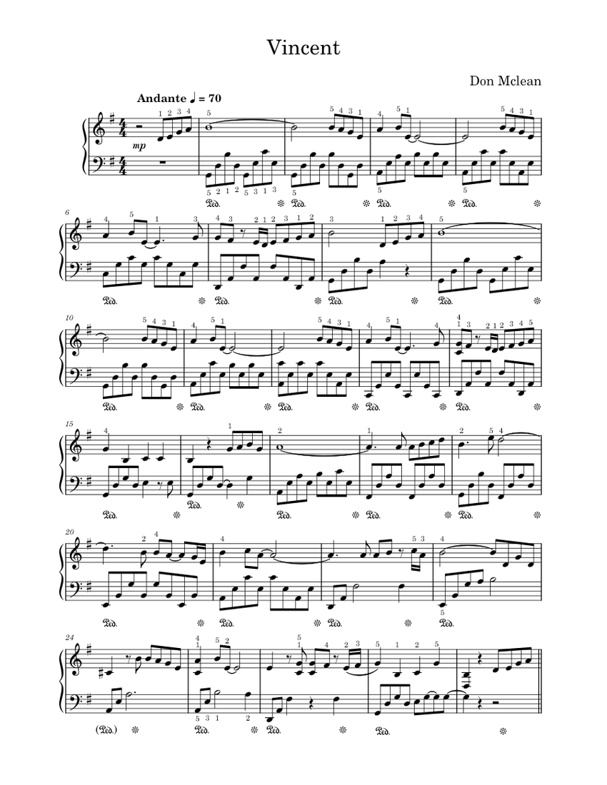 Vincent – Don McLean Sheet music for Piano (Solo) | Musescore.com