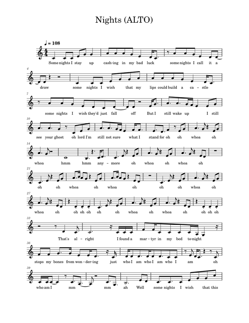 Nights (ALTO) Sheet music for Piano (Solo) | Musescore.com