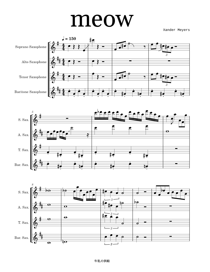 Meow Sheet music for Saxophone alto, Saxophone tenor, Saxophone ...