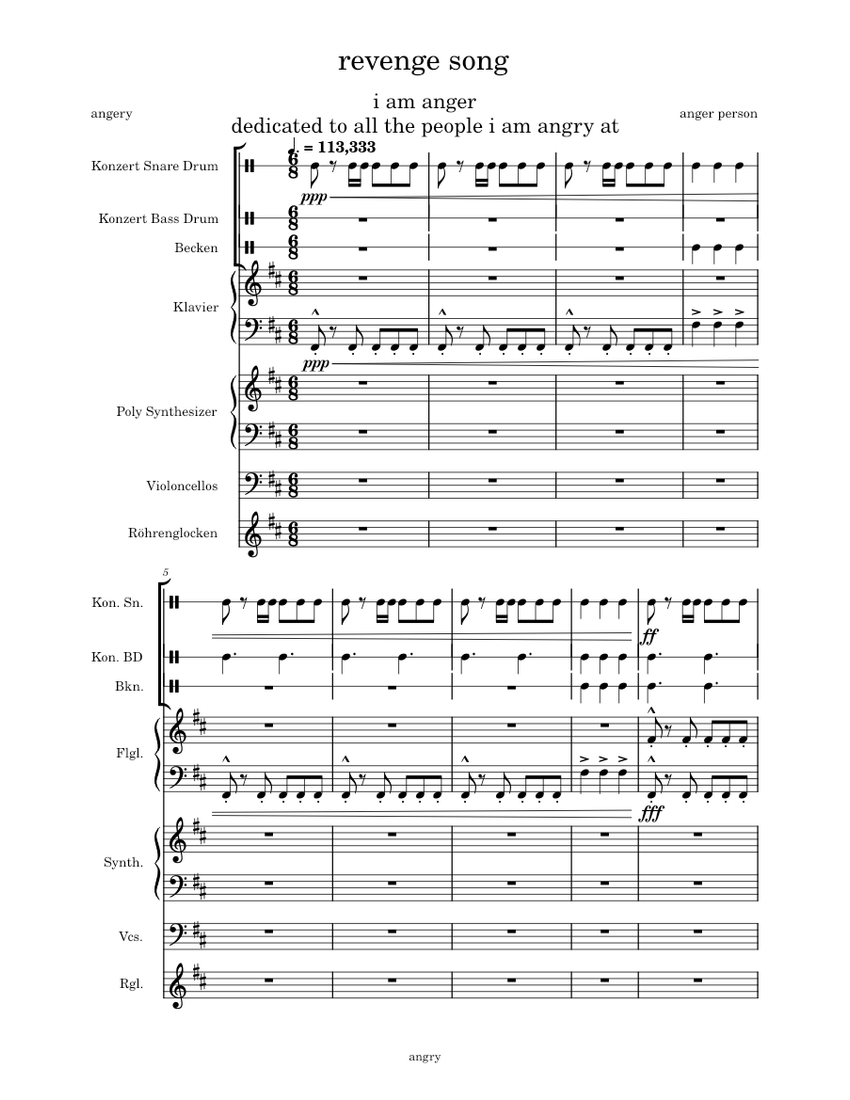 revenge_song Sheet music for Piano, Snare drum, Crash, Bass drum & more ...