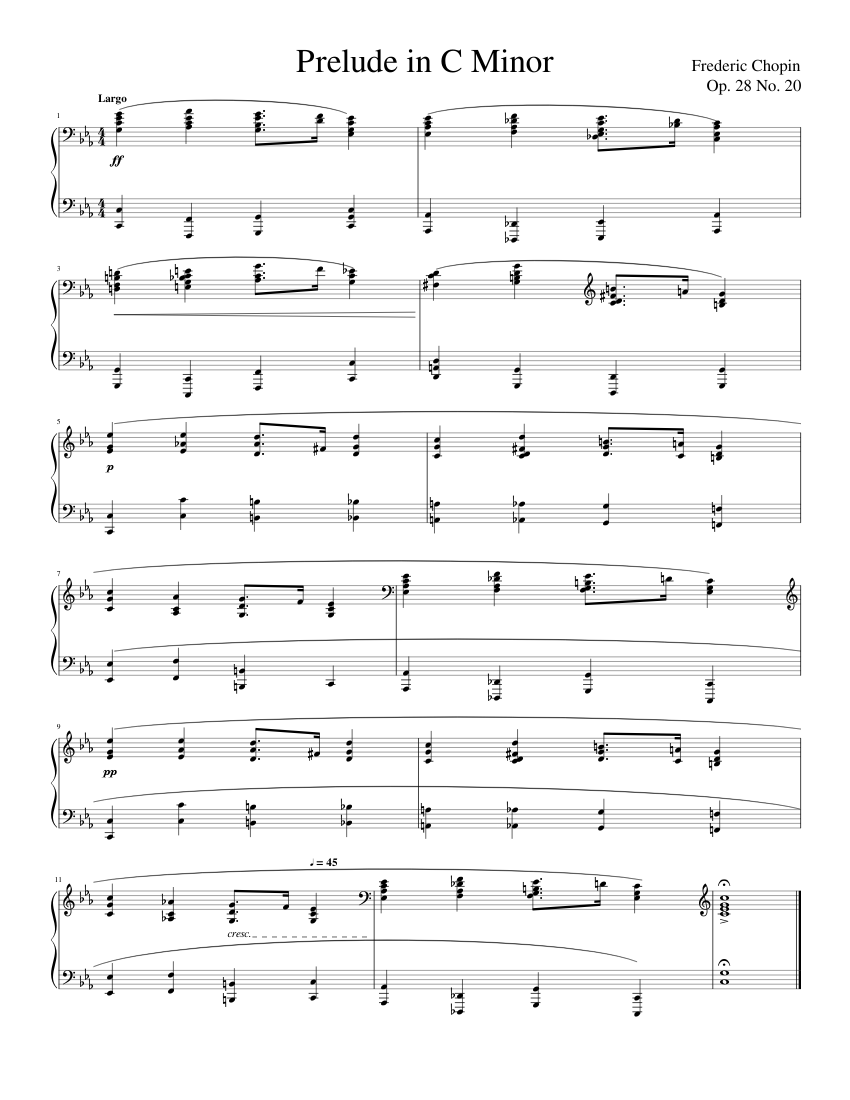 Chopin Prelude in C Minor Op28, No.20 Sheet music for Piano (Solo) Easy ...