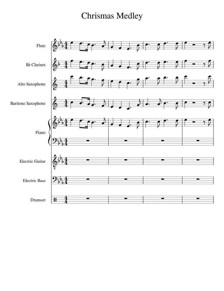 Chrismas Medley Sheet Music with Chords for Piano, Flute, Clarinet in b ...