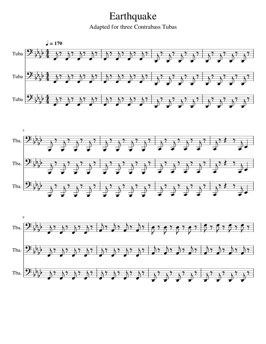 Earthquake Sheet Music for Tuba (Brass Trio) | MuseScore.com