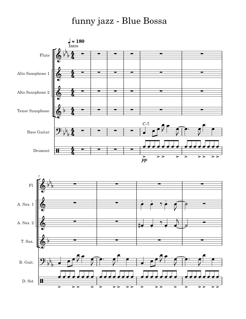 funny jazz - Blue Bossa Sheet music for Flute, Saxophone alto ...