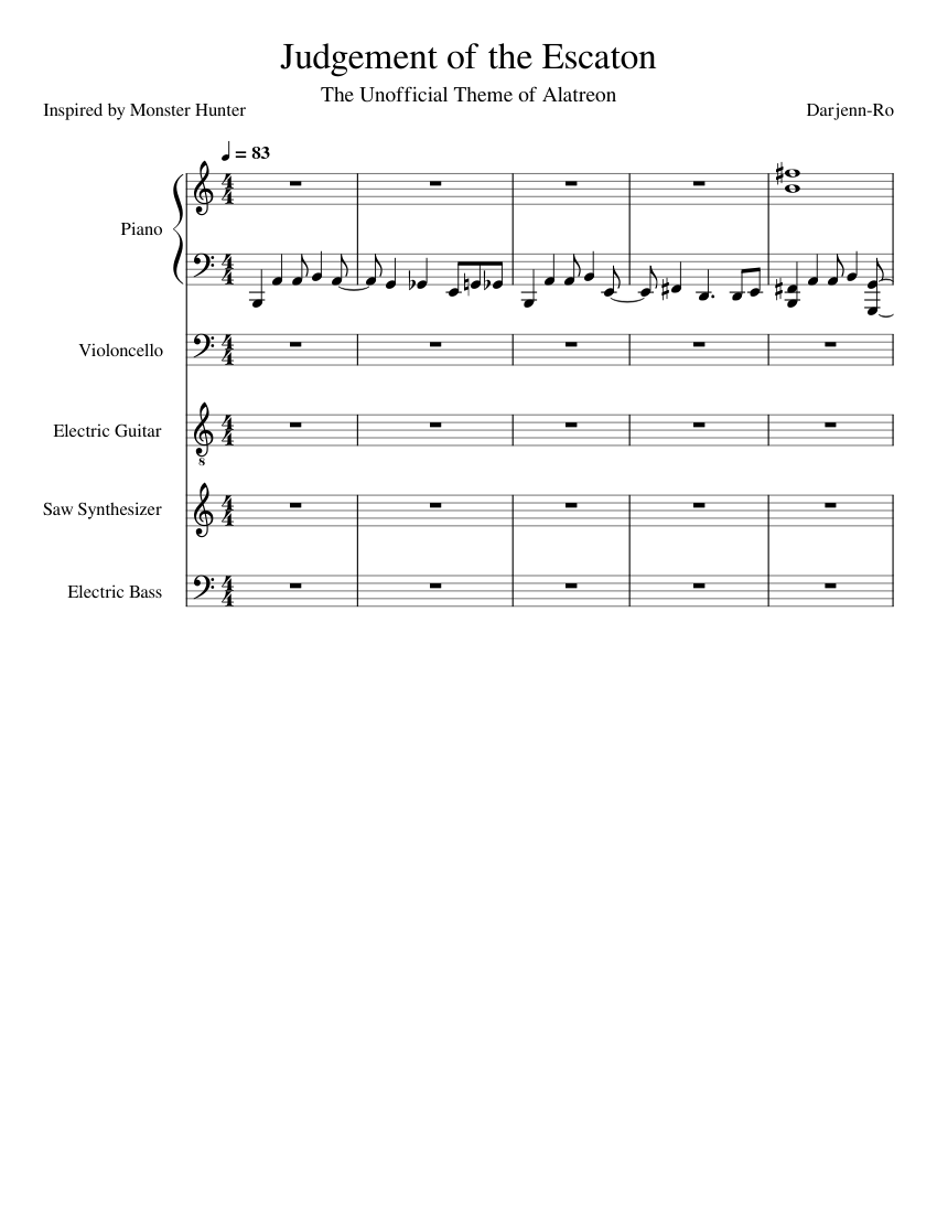 Judgement of the Escaton Sheet music for Piano, Cello, Guitar, Bass ...