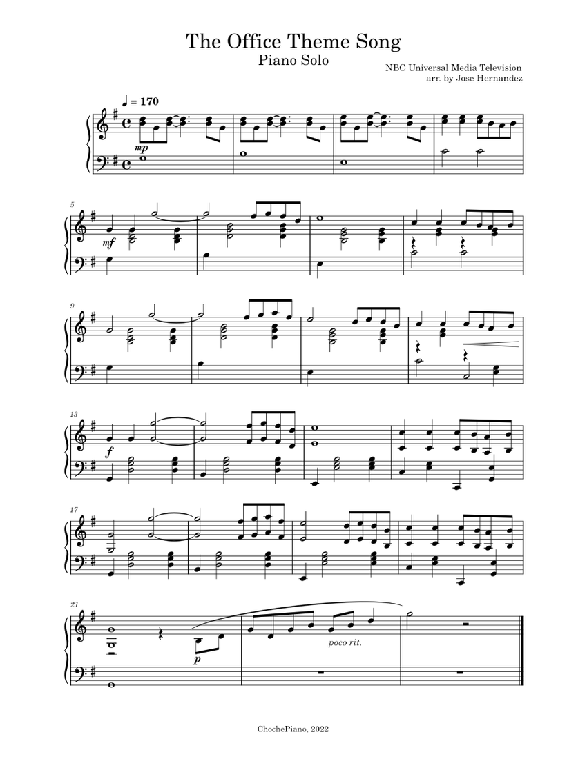 The Office Theme Song NBC Universal Media Television Piano Arr By the-office-theme-song-nbc-universal-media-television-piano-arr-by