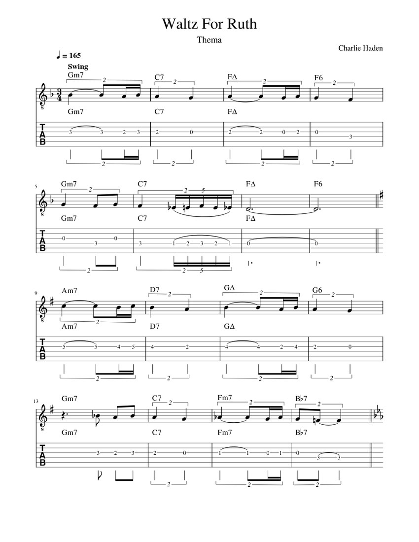 Walz For Ruth – Charlie Haden Sheet Music for Guitar (Mixed Duet ...