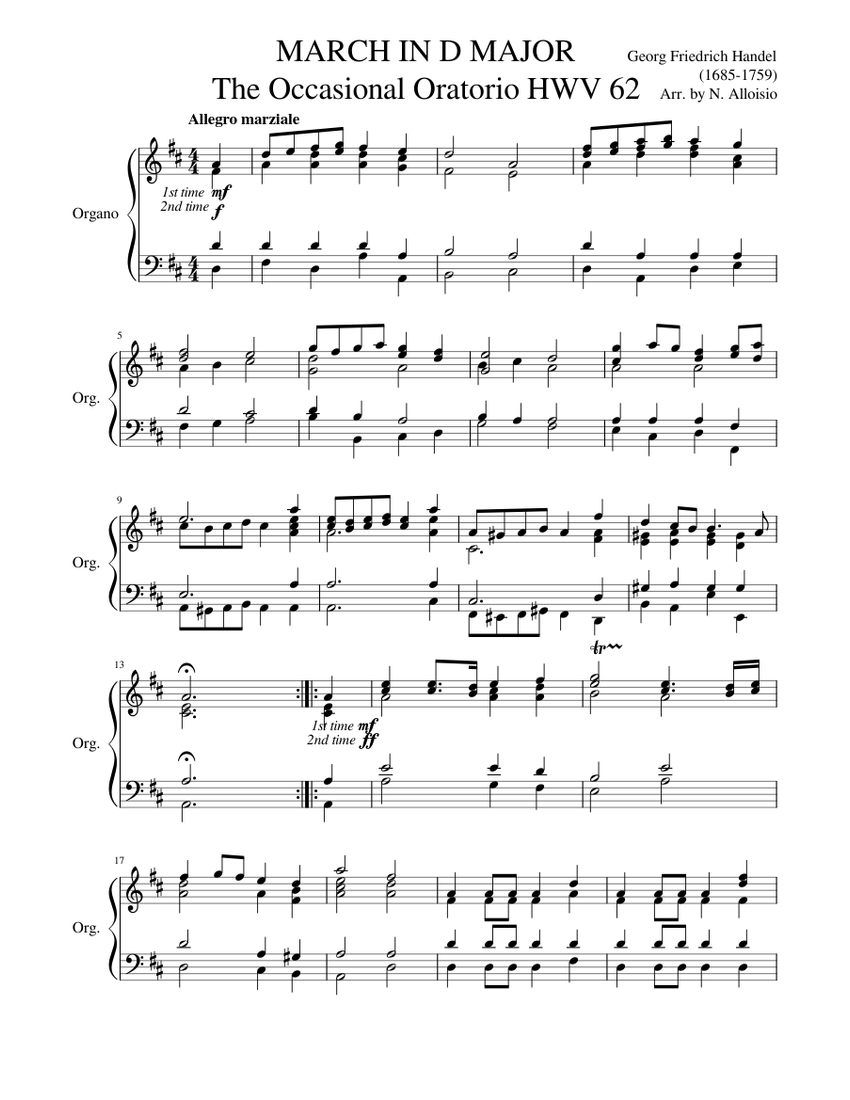 March in D major G.F. Handel Sheet Music for Organ (Solo) | MuseScore.com