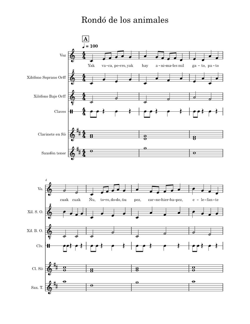 Rondó Sheet music for Vocals, Clarinet in b-flat, Saxophone tenor ...