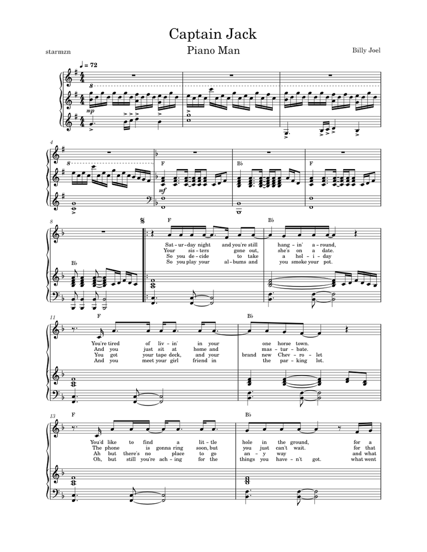 Captain jack – Billy Joel Sheet Music with Chords for Piano (Solo ...