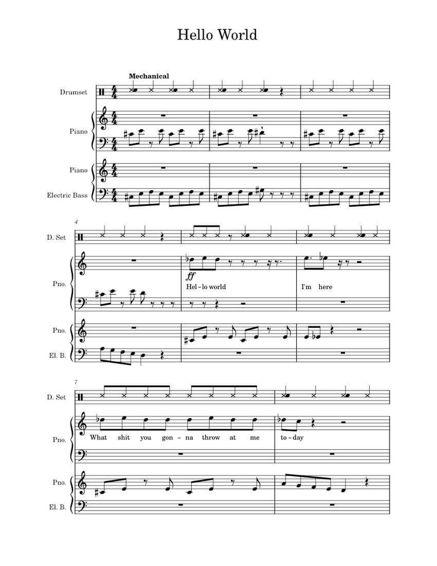 Hello World Sheet music for Piano, Bass guitar, Drum group (Mixed ...