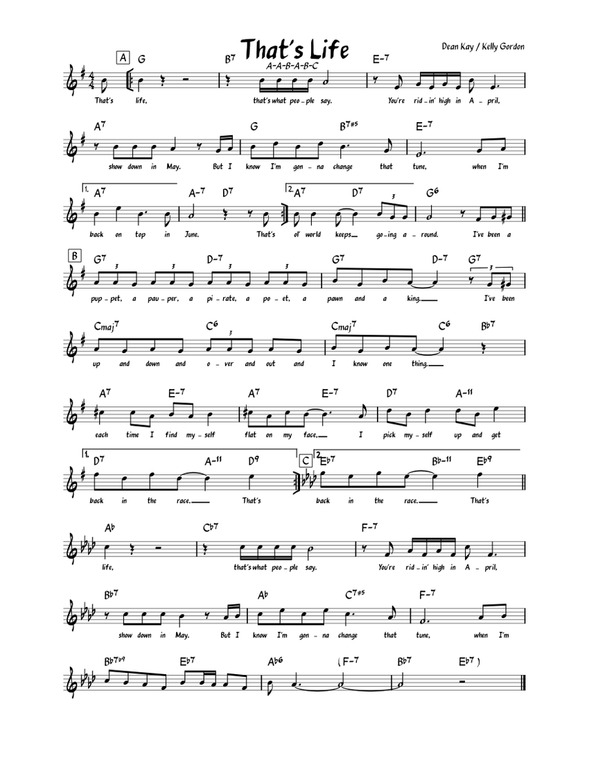 That's Life – Frank Sinatra Sheet music for Piano (Piano-Voice ...