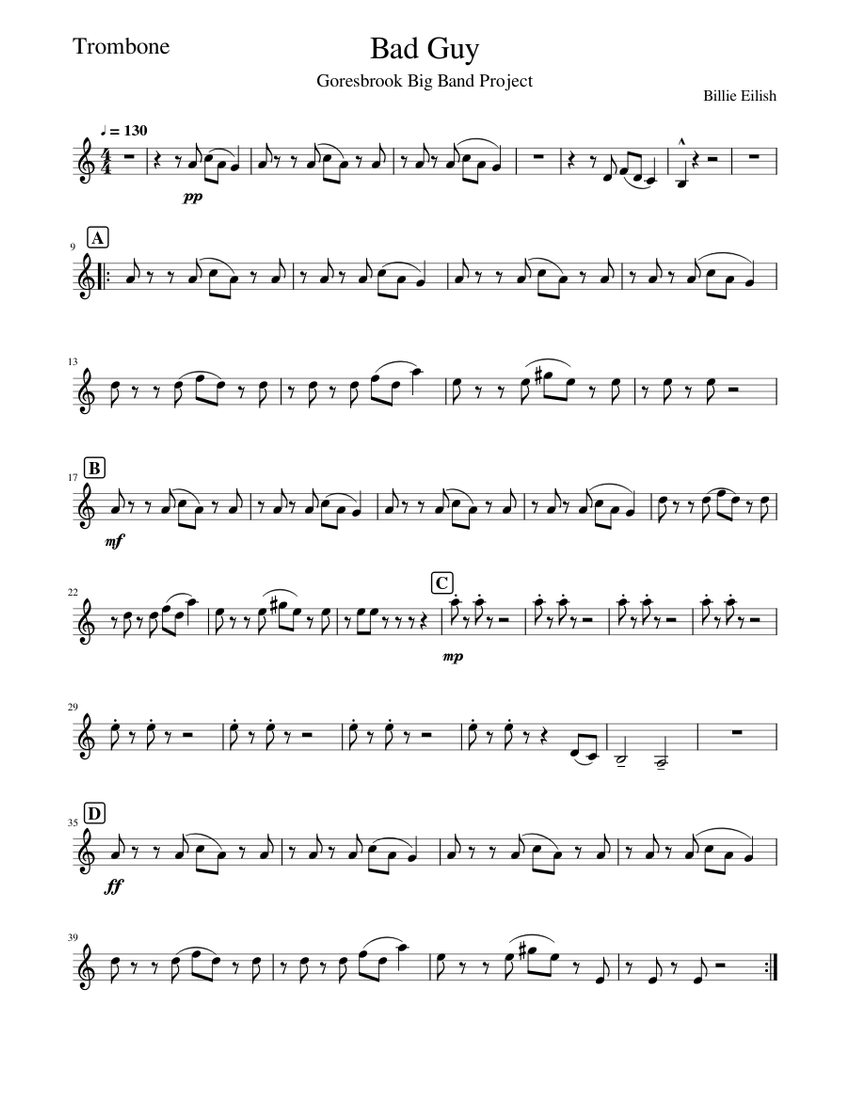 Bad Guy-Trombone Sheet music for Trombone (Jazz Band) | Musescore.com