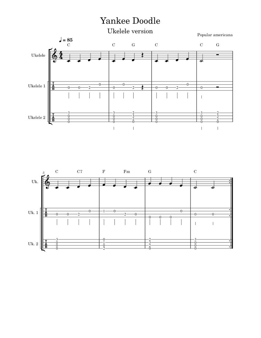 Yankee Doodle (uke version) Sheet music for Ukulele (Mixed Trio ...