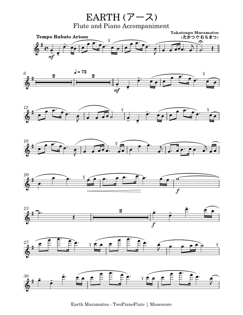 EARTH Takatsugu Muramatsu - Flute and Piano accom - Free sheet Sheet ...