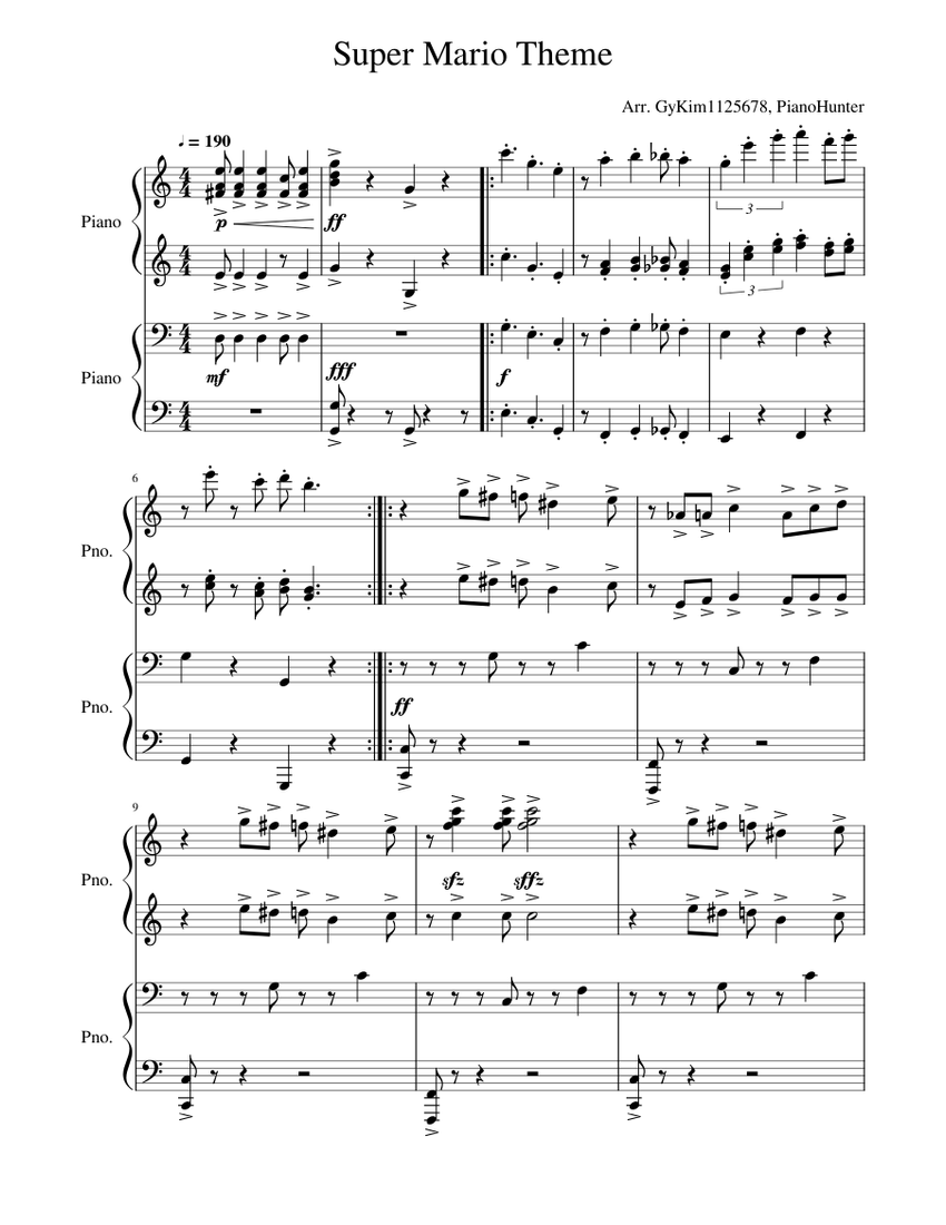 Super_Mario_Bros_Theme Sheet music for Piano (Piano Duo) | Musescore.com