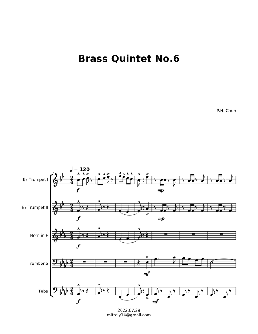 Brass Quintet No.6 - piano tutorial