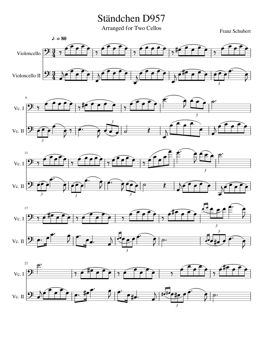 Schubert Serenade (Ständchen) D957 Arranged For 2 Cellos Sheet Music ...